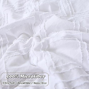 ZRNBAST 4-Piece White Toddler Bed Sets Tufted, 100% Microfiber Fluffy Toddler Comforter Set Tufts Ruffle Chic Bohemian for Girl Boy, Include Comforter, Flat Sheet, Fitted Sheet, Pillowcase (White)