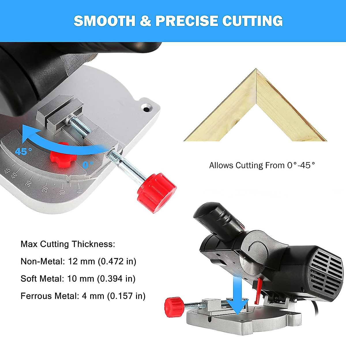 BEAMNOVA Mini Miter Saw Electric Power Table Saw Benchtop Cut-Off Chop Saw Max 45 Degree Cutting for Crafts Miniatures Metal Wood Plastic Compound Cutter