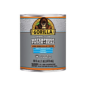 Gorilla Waterproof Patch & Seal Liquid Rubber Sealant, Crystal Clear, 16oz (Pack of 1)