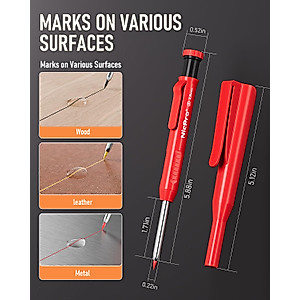 Nicpro 2Pack Carpenter Pencil with Sharpener, Mechanical Carpenter Pencils with 26 Refills (Red, Black, Yellow), Deep Hole Marker Construction Heavy Duty Woodworking Pencils for Architect