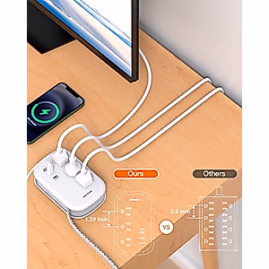 Flat Plug Power Strip, USB C Travel Power Strip Ultra Flat Extension Cord - 3 Outlets with 3 USB Ports(2 USB C), 3.2ft Wrapped Around Extension Cord for Cruise Ship, Travel, Dorm Room Essentials