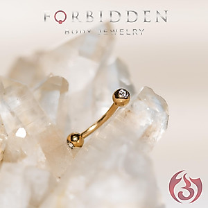 Forbidden Body Jewelry 16g 8mm Daith Earring, Eyebrow Ring and Rook Piercing, Gold IP Plated Clear CZ Crystal Barbell