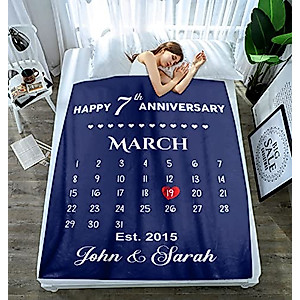 PREZZY 7th Wedding Anniversary Blanket Gifts for Husband Wife Dad Mom Personalized Blankets 7 Years of Marriage Unique Gift for Couple Boyfriend Girlfriend Sherpa Fleece Throw Blanket