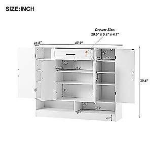 Modern Shoe Cabinet with Adjustable Shelves and Sturdy Top Surface, Wood Sideboard with 1 Drawers, Multifunctional Storage Cabinet for Entrance Corridor Bedroom (White + Particle Board-035)