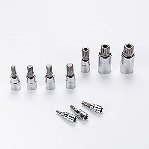 Qnkaa XZN Triple Square Spline Bit Socket Set 10pcs Silver M4 - M18, Premium S2 Alloy Steel, 1/4” 3/8” 1/2” Drive