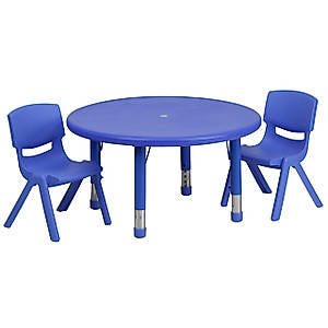 Flash Furniture Emmy 33'' Round Green Plastic Height Adjustable Activity Table Set with 4 Chairs