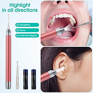 Xuke Tonsil Stone Remover Tool LED Light,Stainless Steel Tonsillolith Pick Oral Care Kit,100 Long Swabs,Stainless Steel Tongue Cleaner Scraper (medium size)