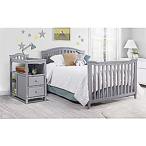 Sorelle Furniture Berkley Crib and Changer with Slat Panel Back Classic -in- Convertible Diaper Changing Table Non-Toxic Finish Wooden Baby Bed Toddler Childs Daybed Full-Size Nursery - Gray