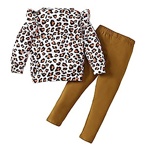 QLIPIN Little Girls 2 Piece Outfits Toddler Leopard Print Sweatshirts and Leggings Set School Outfits Clothes Fall Sets