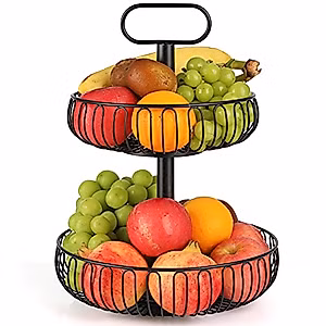 TARNABY Fruit Basket for Kitchen,Fruit Bowl for Kitchen Counter, Large Capacity Metal Vegetable Basket Bowls, Countertop Fruits Baskets Bowl Stand Detachable Fruit Holder Basket Storage