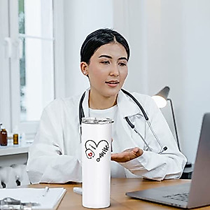 Gingprous Nurse Tumbler, Nursing Gifts for New Nurse Nurse Appreciation Gifts for Nurse Nurse Week Gifts Nurse Graduation Christmas Birthday Gifts, 20oz Insulated Stainless Steel Skinny Tumbler, White