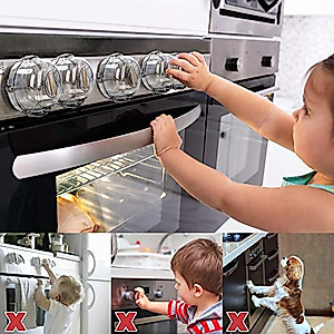 Stove Knob Covers for Child Safety (5 + 1 Pack) Double-Key Design and Upgraded Universal Size Gas Knob Covers Clear View Childproof Oven Knob Covers for Kids, Babies (Clear)