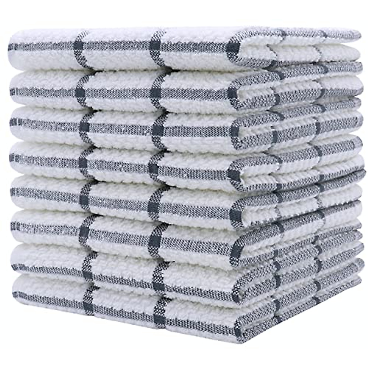 PPAXL Cotton Grid Dish Cloths, Terry Cleaning Rags, 12 x 12 Inches, Light and Soft, Quick Drying Dish Rags, 8pc/Set (Grey)