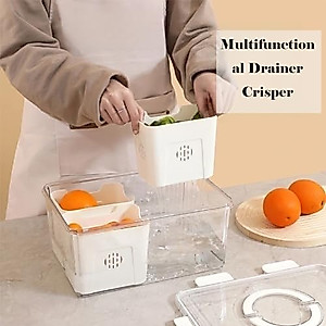 VANEME Airtight Fruit Storage Containers with Lids and Handle,Fridge Organizer,with 4 Removable Colanders for Fresh Produce, Fruit and Vegetable Storage(White)