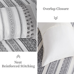 Cotton Jacquard Duvet Cover Set King Size, 3 Pieces Boho Yarn-Dyed Geometric Textured Farmhouse Duvet Cover Set with Waffle and Tufted Dots, 104x92 Inch