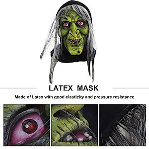 MOLEZU Halloween Witch Mask Scary Evil Costume Head Masks Creepy Adult Party Cosplay Props (LED-Green)