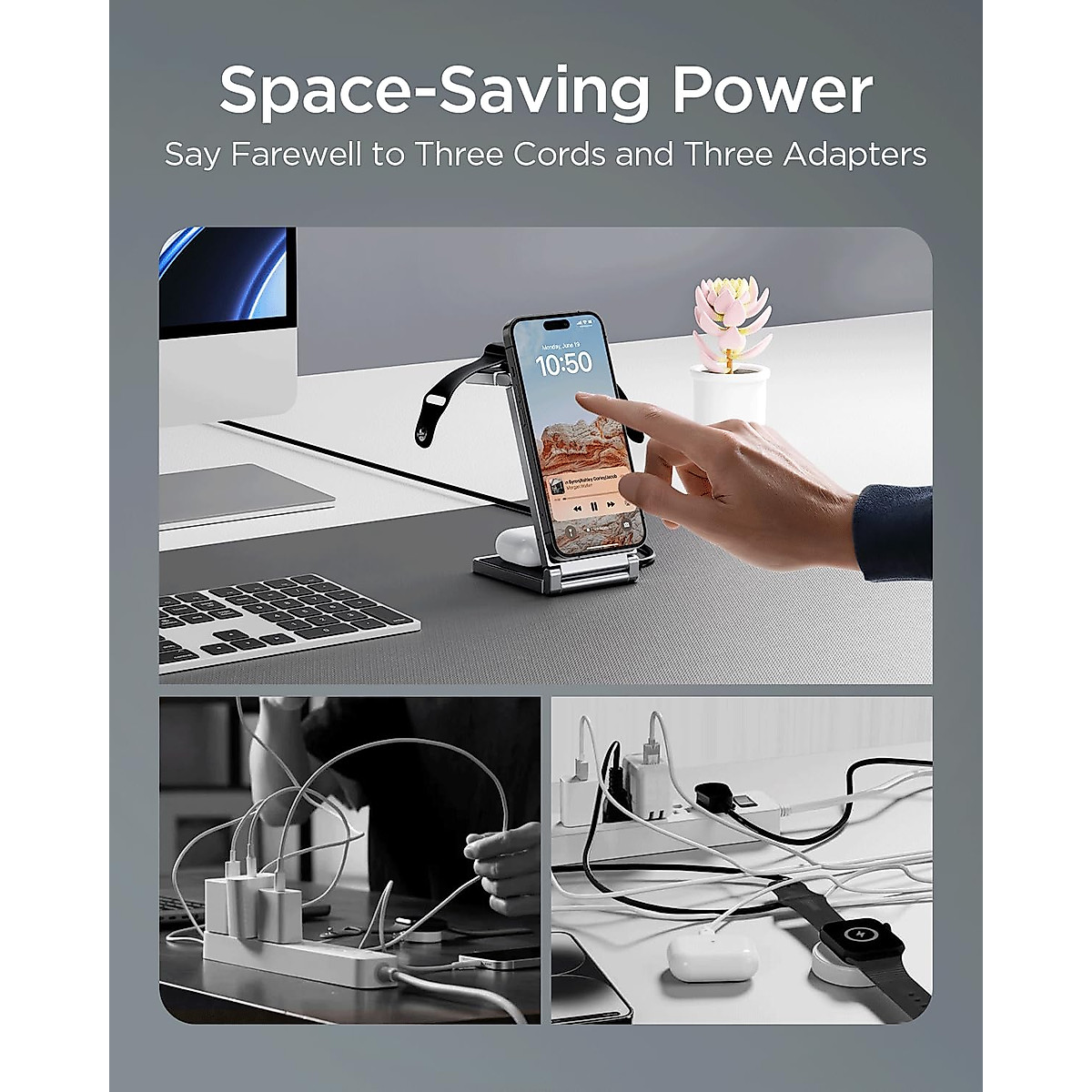 Magnetic Charging Station,Hohosb 3 in 1 Foldable Zinc Alloy Wireless Charger Stand[Compatible with Magsafe Charger] for iPhone 15/14/13/12 Series, AirPods Pro/3/2,Apple Watch/iWatch-Black