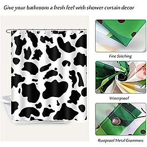 4pcs Cow Print Shower Curtain Sets with Rugs Accessories, Black and White Pattern Bath Curtains Set Bathroom Decor with 12 Hooks 71x72 in SETYYEA4