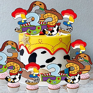 40pcs Cartoon Story Cupcake Toppers 3rd Birthday Decorations for Boys Girls 3rd Birthday Party Supplies