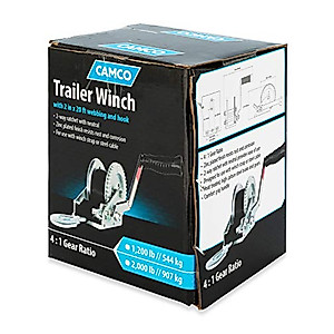Camco 50000, Trailer Boat Winch | Features a 2-Way Ratchet & 20-Foot Strap with a 2,000lb Weight Capacity