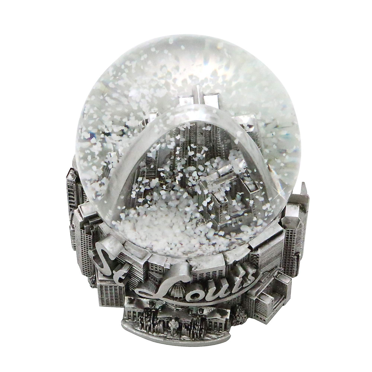 Silver Pewter St. Louis Snow Globe, Missouri Snowglobe 65mm Souvenir and Wedding Gift Home Decor