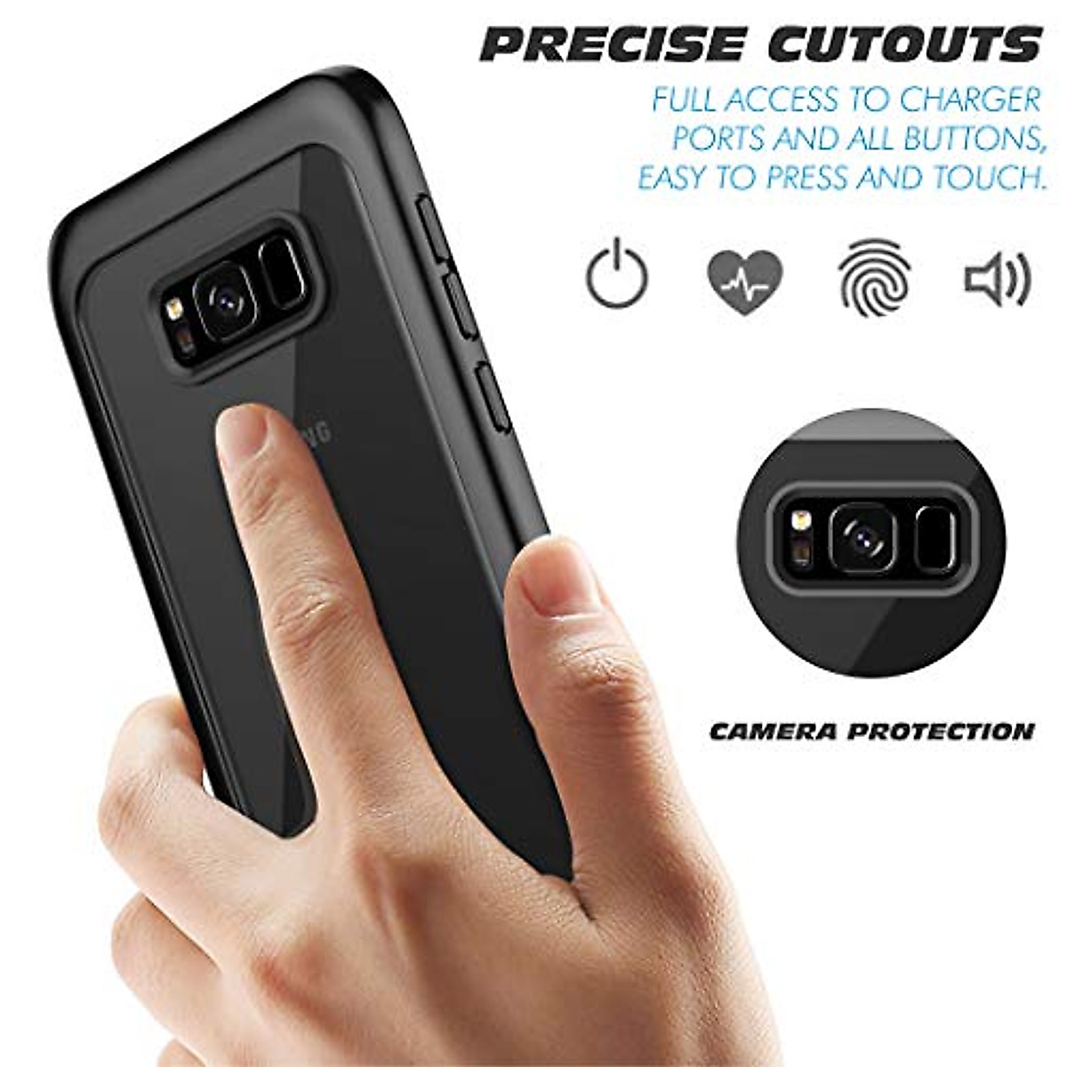 Pakoyi Samsung Galaxy S8 Plus Case, Full Body Bumper Case Built-in Screen Protector Slim Clear Shock-Absorbing Dustproof Lightweight Cover Case for Samsung Galaxy S8 Plus (Black/Clear)