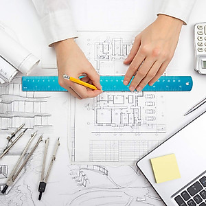 Stainless Steel Ruler and Metal Rule Kit with Conversion Table (Blue, 12 Inch, 6 Inch)