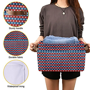 xigua Patriotic Star Storage Basket 2 Pack, Foldable Canvas Fabric Rectangular Storage Bin with Handles for Home, Closet, Office, Bedroom