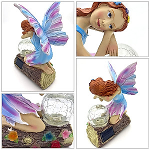 PERFECTOP Solar Angel Garden Statue Outdoor Decor, Resin Fairy Angel Elf Girl Figurine with Solar Lights, Garden Art for Patio Lawn Yard Porch Wedding Home Decoration, Valentine's Day Women Gifts