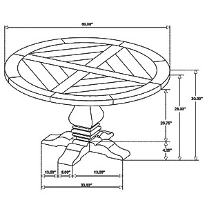 Benjara BM302408 60 in. Som Cross Pedestal Base & Rustic Smoke Brown Round Dining Table Gray