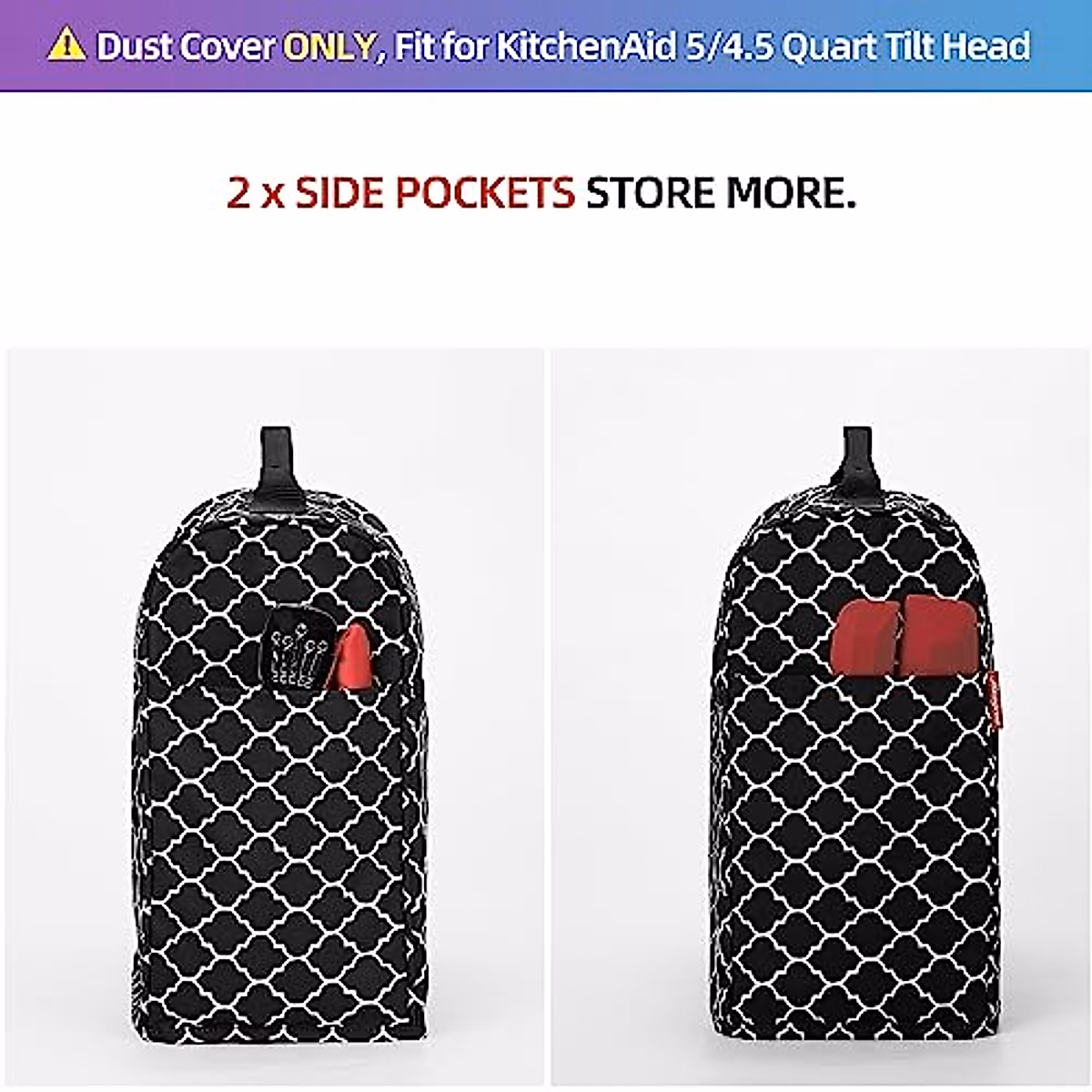 NICOGENA Stand Mixer Cover Compatible with KitchenAid 5/4.5Quart Tilt Head, Dust Cover with Zipper Pocket for Accessories, Lantern Black