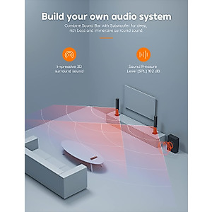 GEOYEAO Sound Bars for TV with Subwoofer, 3D / DSP/Bluetooth/HDMI-ARC Home Speakers, Bass Treble Adjustable, 2 in 1 Sound System Horizontal & Vertical Placement Surround Sound TV Speaker, 2.1 Channel