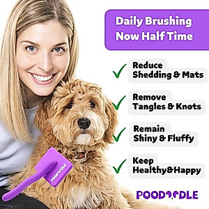 Poodoodle Dog Slicker Brush for Goldendoodle, Labradoodle & All Doodle Mix, Long Pin Wood Dog Brush for Long Haired Dogs, Tailored for Poodles & Doodles, Golden Doodle Brush for Grooming - Large
