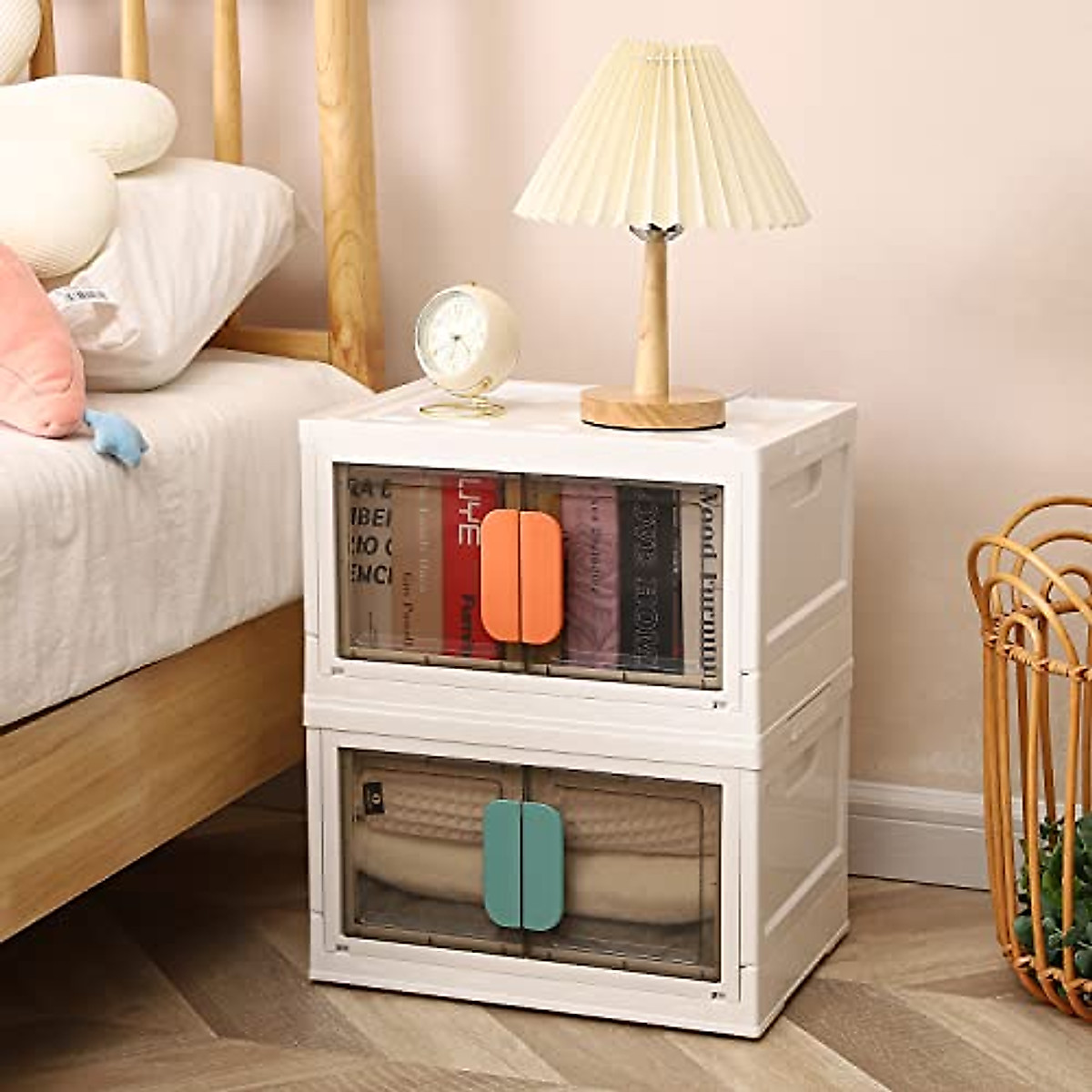 Chemailon Storage Bin with Lid,29 Qt Clear Plastic Toy Organizer Box with Wheels and Visible Clear Door for Home Closet 9.4 x 11.4 x 15.7 Inches 2 Pack