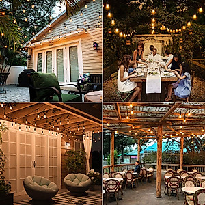 BrizLabs Outdoor Solar String Lights, 39ft Hanging Solar Patio Lights with 16 LED Shatterproof Bulbs, S14 Waterproof Solar String Lights 4 Modes for Patio Garden Backyard Gazebo Porch Balcony, 2700K