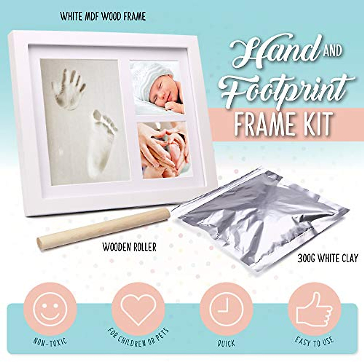 Lime Clay Hand/Footprint Photo Frame for Babies, Kids, and Pets – Includes 9” x 11” Colored Wood Photo Frame, Roller, Mounting Hardware, and Instructions -"Pose"ies