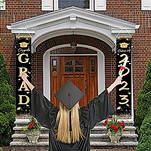 Graduation Party Decorations 2023 - Elegant Black and Gold Fabric Door Banner, Ideal Graduation Party Supply for Porch Decoration, Celebrate Your 2023 Graduation with This Beautiful Banner