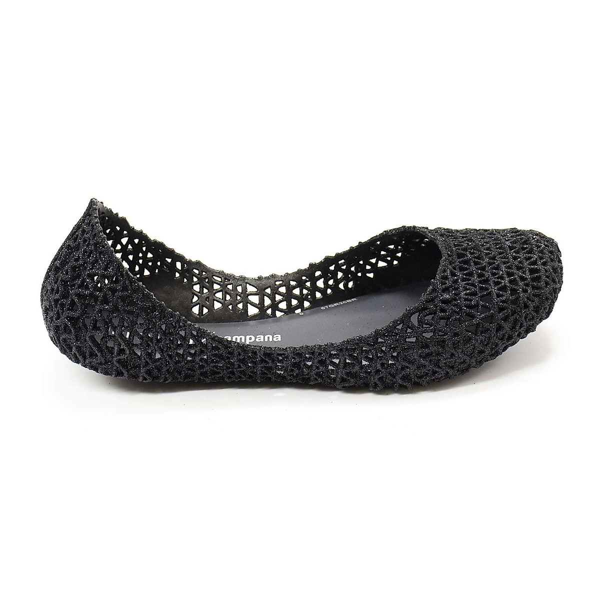 mini melissa Campana Papel Flats for Kids - Comfortable & Cute Closed-Toe Jelly Flat Shoes with Interwoven Cut-Out Design for Girls, Black Glitter, 13