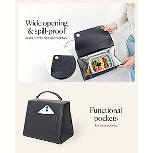Insulated Lunch Bag Women, Cute Lunch bags for Work, Adult Lunch Tote Lunchbag, Lunch Pail Modern Lunch Bags for Women, Nurse Lunch Bags, Black Designer Lunch bags for Women, Teacher Lunch Bag Fancy