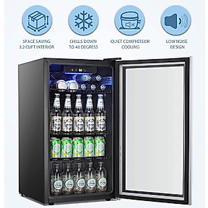Antarctic Star Beverage Refrigerator Cooler, 100 Can Mini Fridge Glass Door for Soda Beer or Wine Glass Door Small Drink Dispenser Adjustable Clear Front for Home, Office or Bar, 3.1cu.ft.…