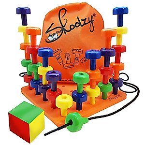 Skoolzy Montessori Sensory Peg Board 34 Piece Set - Develop Sensory Play Occupational Therapy STEM Learning Educational Toys for Kids 2+ - Includes Foam Board, Lacing String, Dice, Storage Bag, eBook