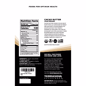 Terrasoul Superfoods Organic Cacao Butter, 1 Lb - Raw | Keto | Vegan | Unrefined