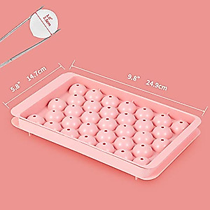 Ice Cube Trays For Freezer, Ice Ball Maker Mold Mini circle Round Ice Cube Mold with Lid 1.2in X 66PCS for Cocktail Whiskey Tea Coffee (Pink)