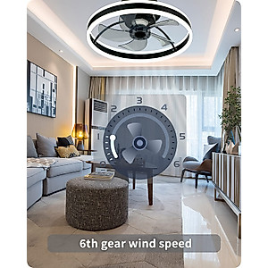 DewShrimp Low Profile Bladeless Ceiling Fan with Speaker, 19.8" Smart Fan Compatible with Alexa/Google Assistant/App Control, 6 Speed Flush Mount Dimmable LED Lights