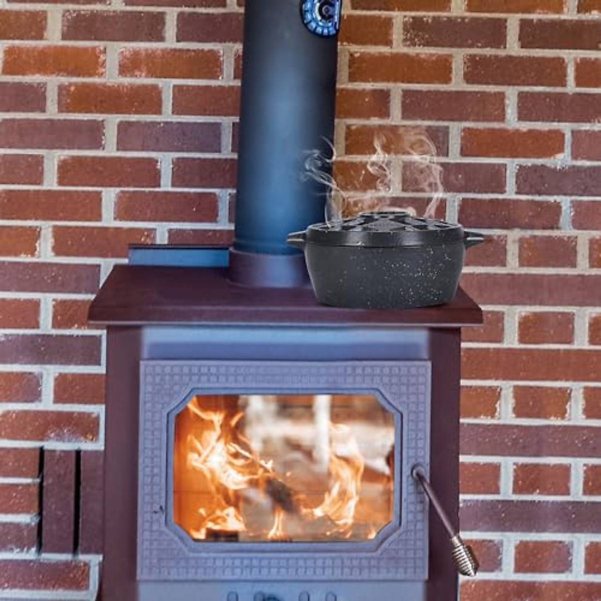 G Good Gain Wood Stove Steamer, Fireplace Humidifier, Cast Iron Humidifier for Stove, Matte Black Finish, Rust Resistant, Lattice Top, 2.5 Quart Capacity, Wood Burning Stove Indoor Decorative. Grey