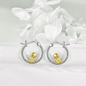 Duck Earrings Sterling Silver Duck Hoop Earrings Cute Animal Duck Jewelry Gifts for Women Girls