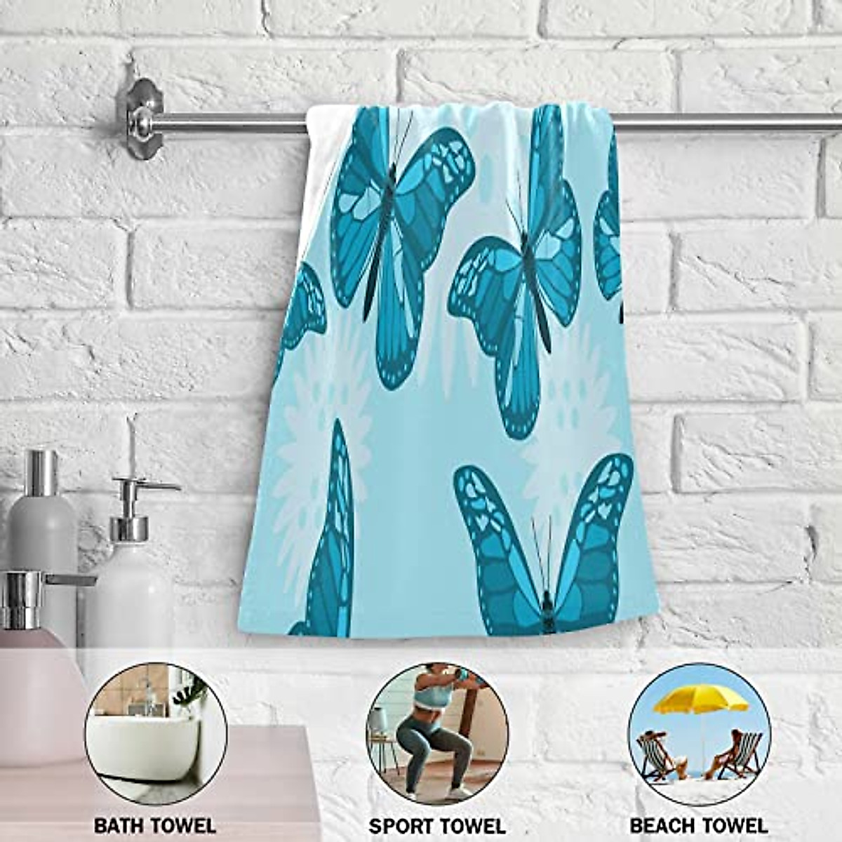 Kigai 2 Pack Pretty Blue Butterfly Hand Towels Set Kitchen Towels Super Soft Highly Absorbent Fingertip Towel for Bath,Kitchen,Gym and Spa