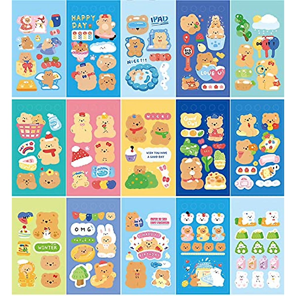 ANKOMINA 50 Sheets Cute Bear Sticker Spiral Book Small Cartoon Animal Decorative Stickers Korean Stationery for DIY,Journal,Scrapbooking,Laptop,Phone,Luggage,Water Bottle