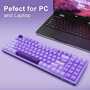 HUO JI Mechanical Gaming Keyboard USB Wired Compact with Number Pad, Purple Led Backlit, Red Switch, Detachable Type C Cable, 94 Keys for PC/Computer/Laptop, Purple and White