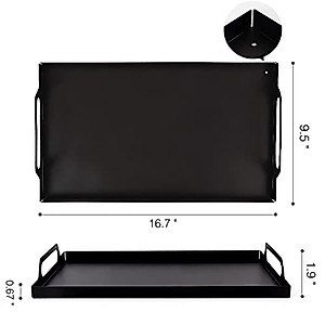 HORIAMIT Coffee Table Tray, Serving Tray Snack Tray Rectangle Black Metal Tray with Handles 16.7x9.5 inches, Vanity Tray Bathroom Organizer Kitchen Tray for Counter